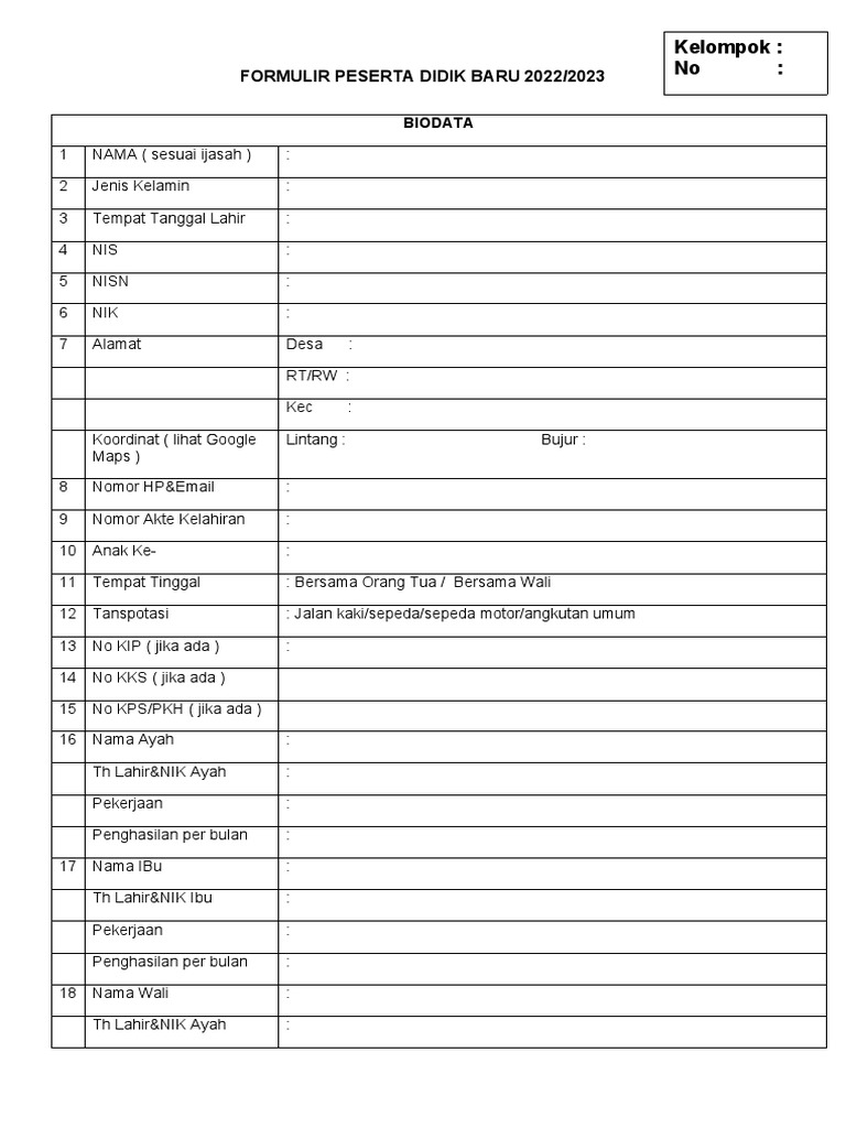 Formulir Data Kosong 1 | PDF