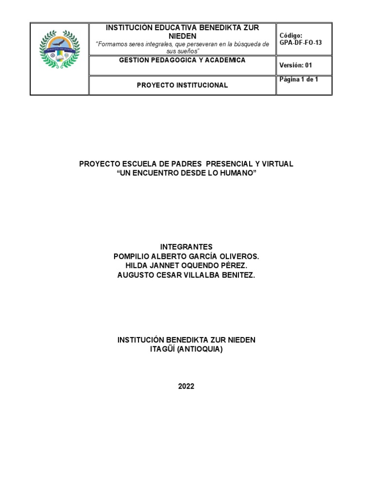 Escuela de Padres: Formación Integral Familiar | PDF