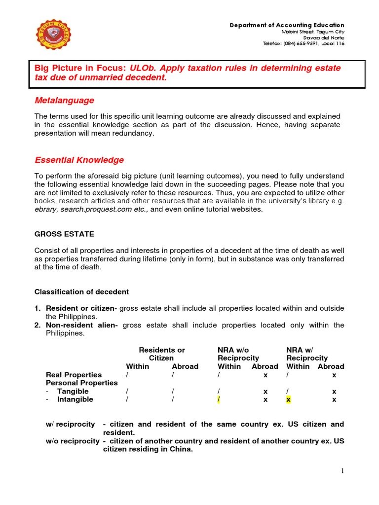 Estate Tax Rules for Unmarried Decedents | PDF | Finance & Money ...