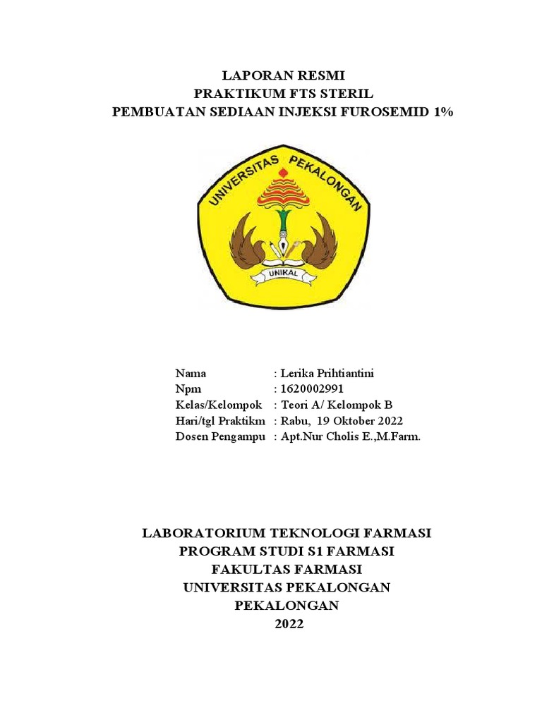 Lapres Furosemid FTS Steril Pembuatan Sediaan Injeksi Furosemid | PDF