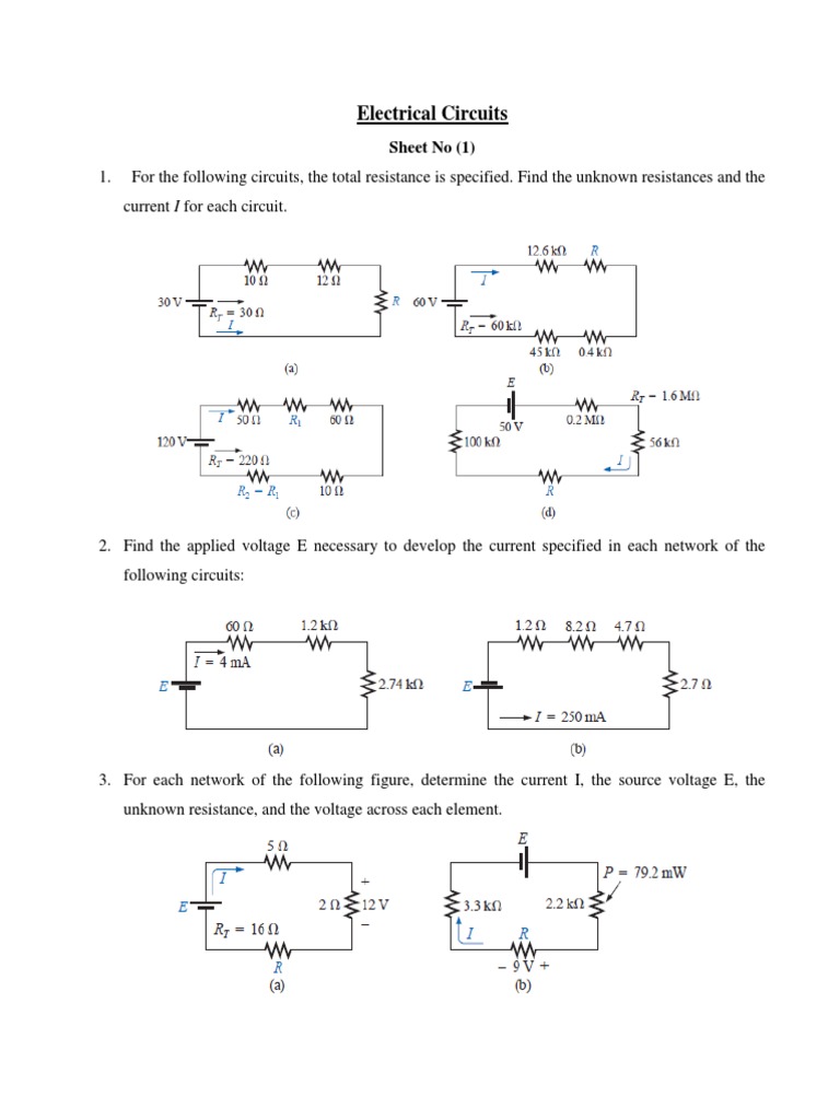 Electrical Circuits - Sheets - 1 | PDF | Electrical Network | Electrical Resistance And Conductance