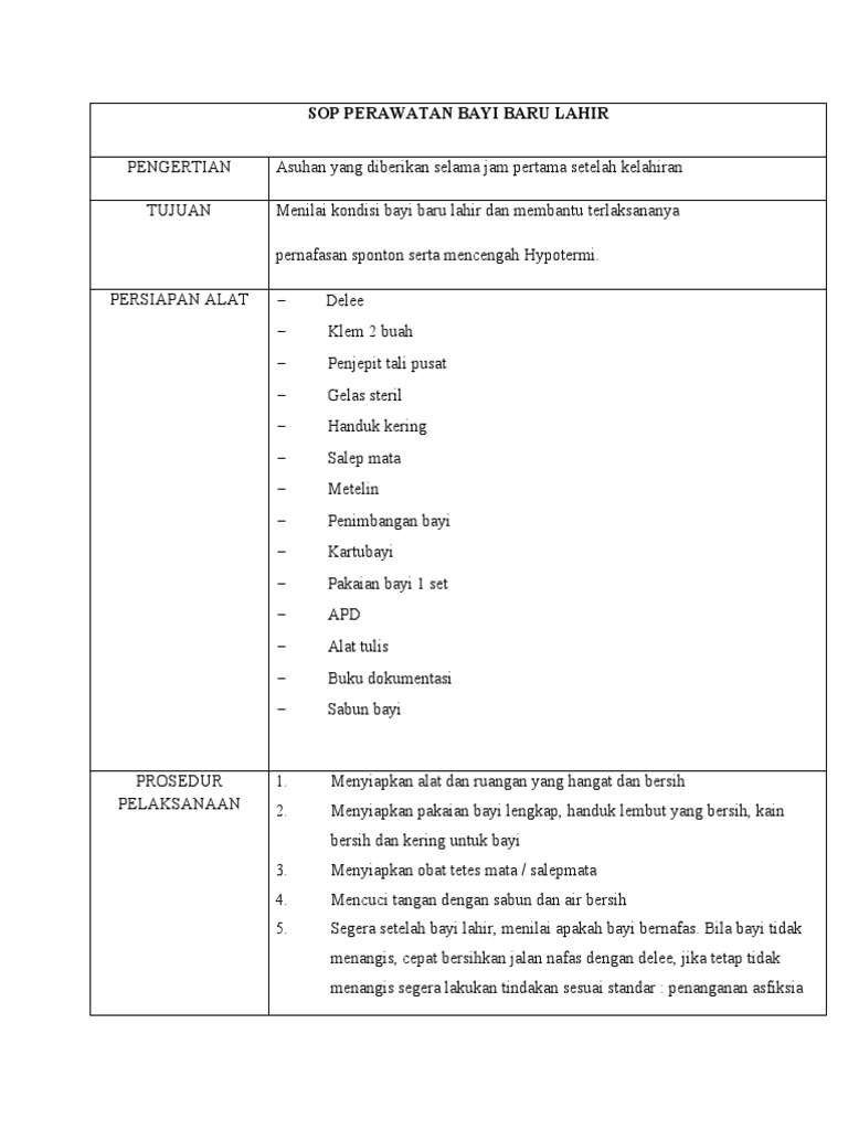 Sop Perawatan Bayi Baru Lahir | PDF