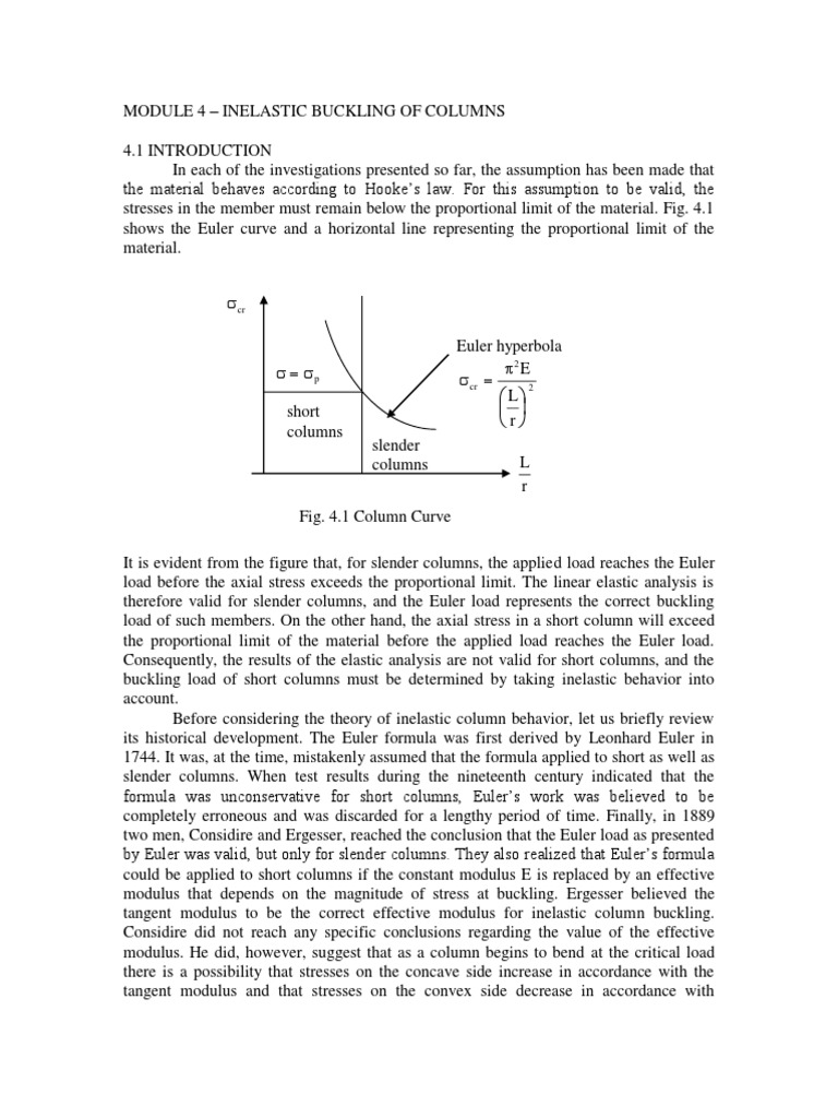 Module 4 - Inelastic Buckling of Columns | PDF | Buckling | Young's Modulus