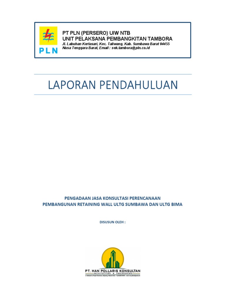 Lap. Pendahuluan - UPK Tambora - Retaining Wall ULTG Sumbawa Dan ULTG Bima | PDF