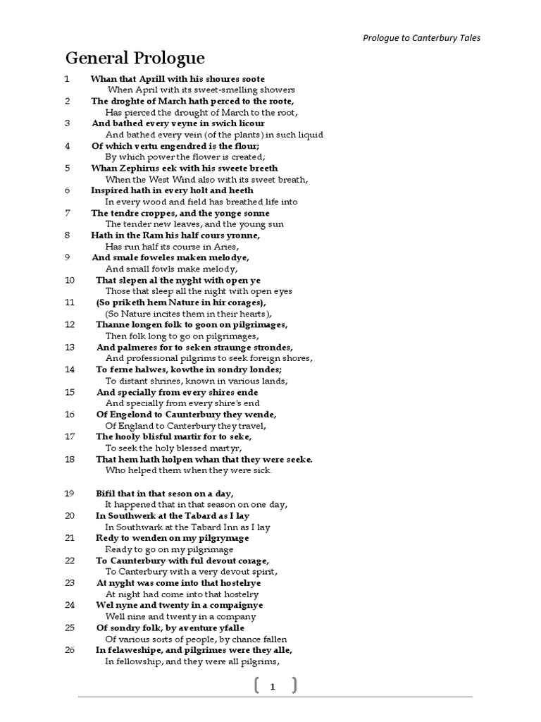Prologue To Canterbury Tales | PDF