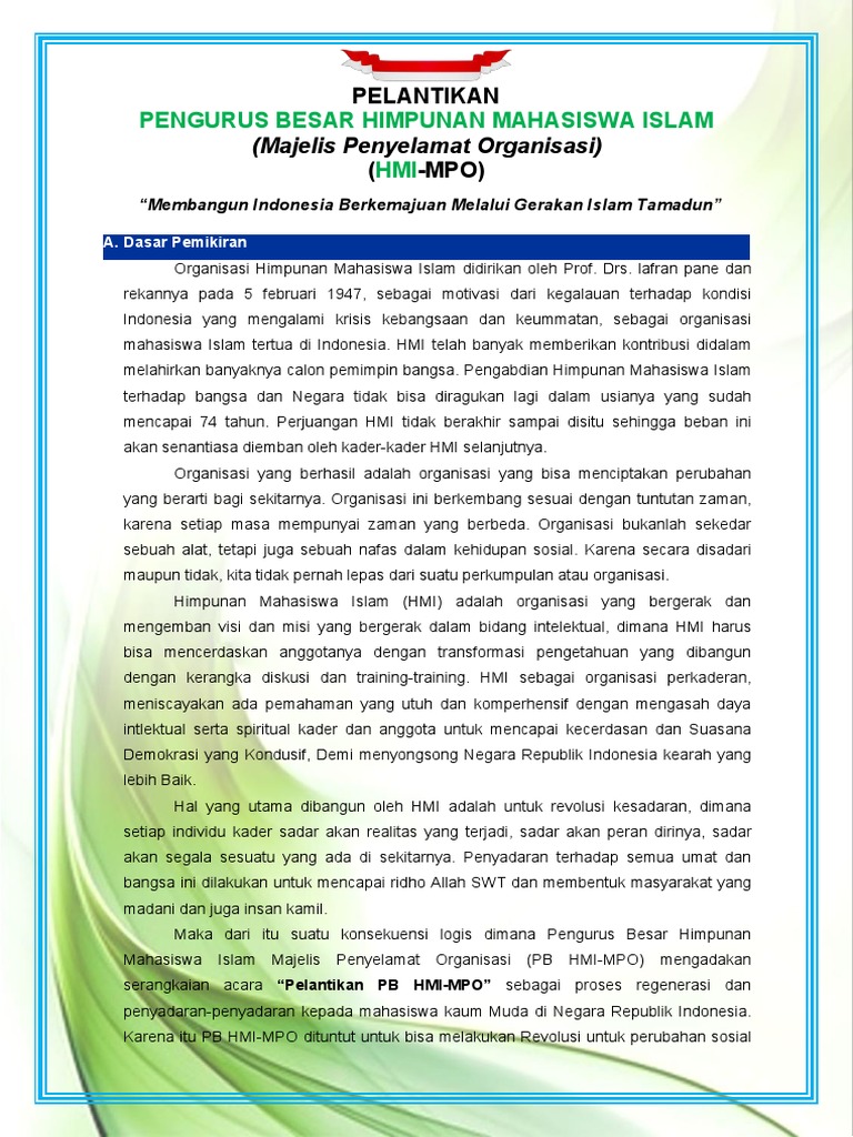 TOR Pelantikan PB HMI-MPO | PDF