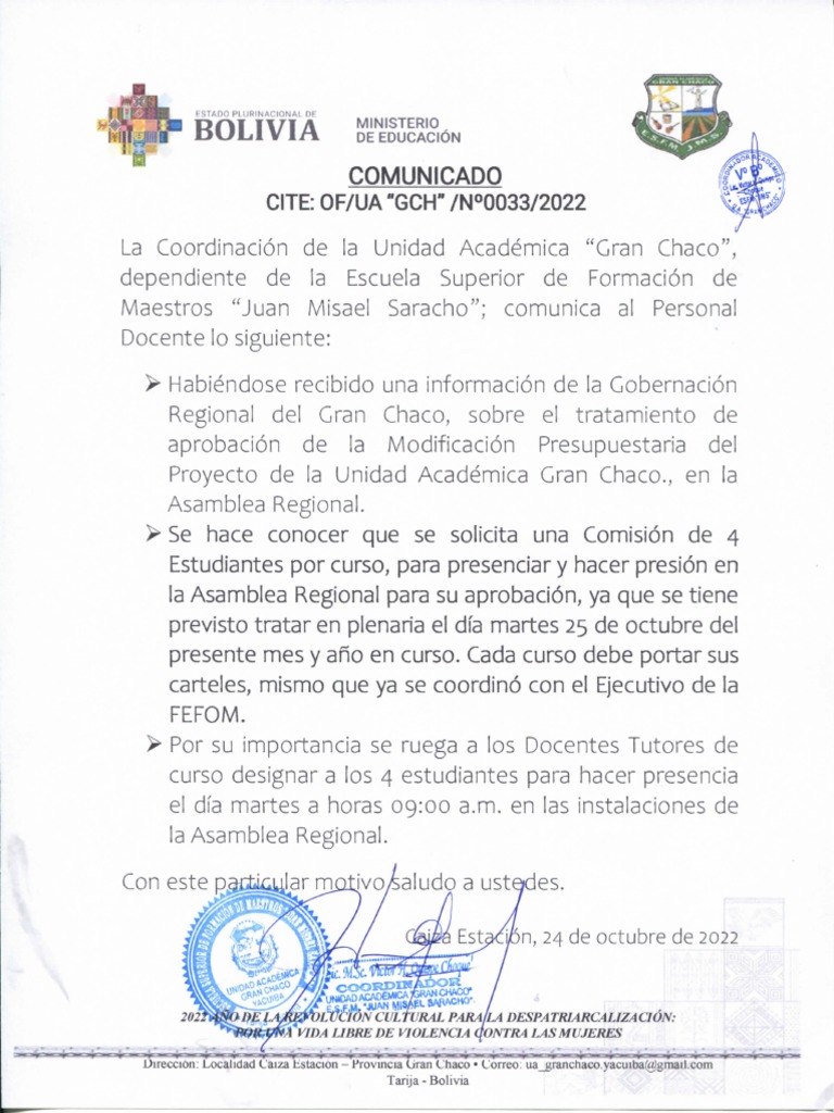 Comunicado Interno Ua GCH No 0033 | PDF