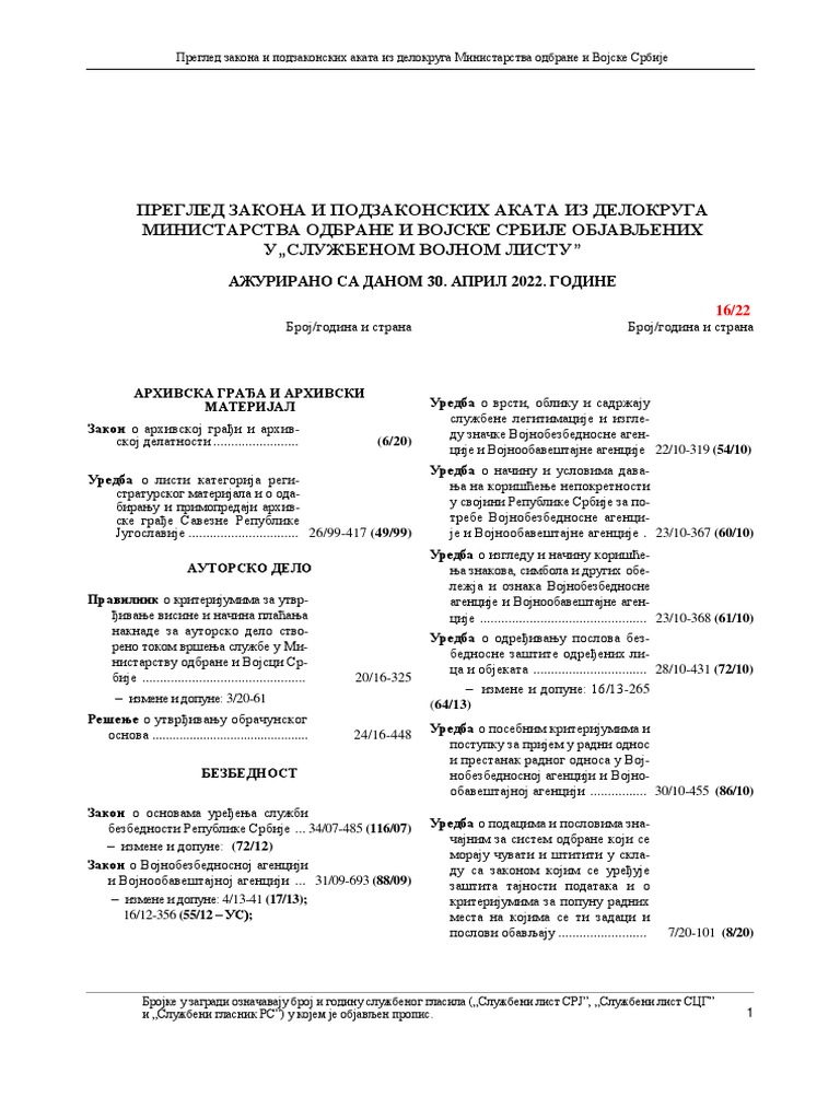Pregled Zakona I Podzakonskih Akata APRIL | PDF