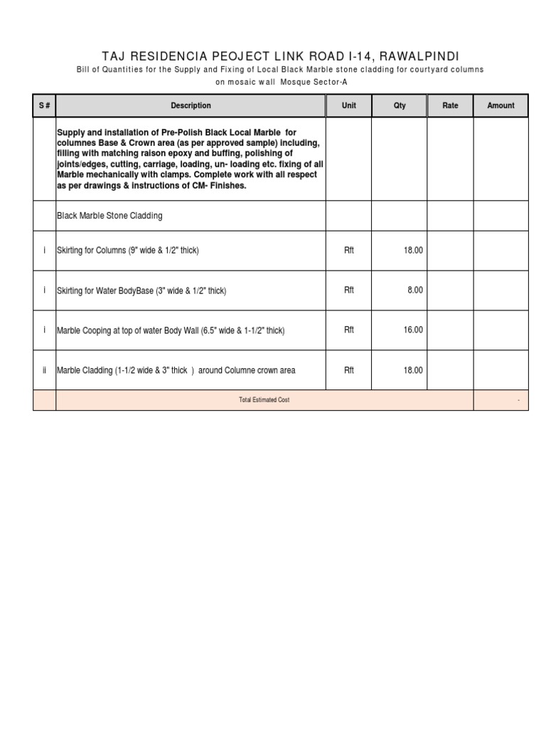 BOQ Marble Cladding | PDF | Building Materials | Building Technology