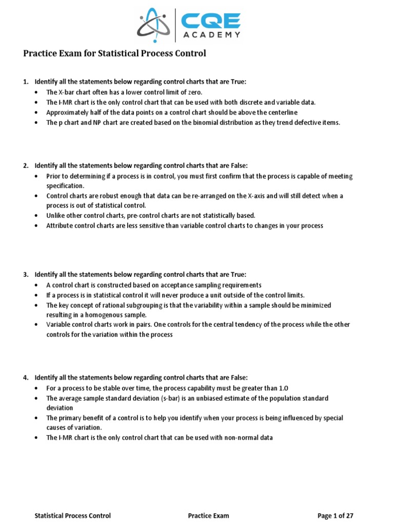 Practice Exam For The Statistical Process Control | PDF | Probability Distribution | Statistics
