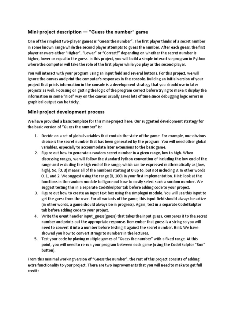 Mini Project 2 Guess The Number | PDF | Computer Program | Programming