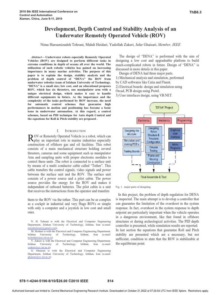 Development Depth Control and Stability Analysis of An Underwater Remotely Operated Vehicle ROV ...