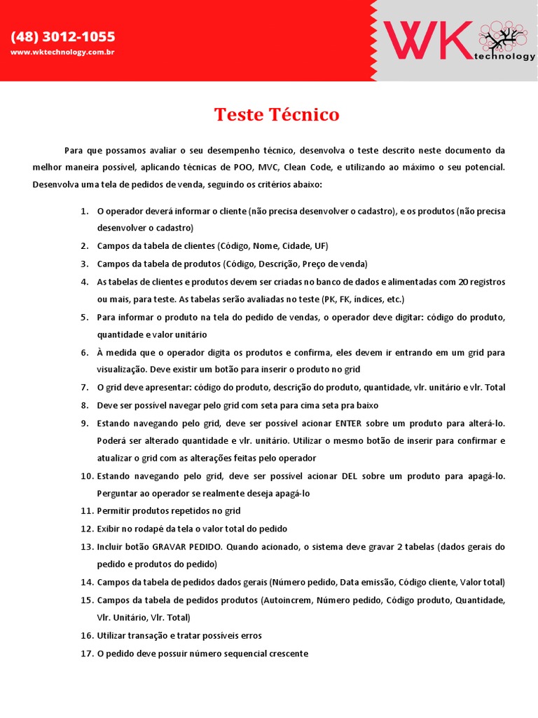 Teste Técnico Delphi MySQL | PDF