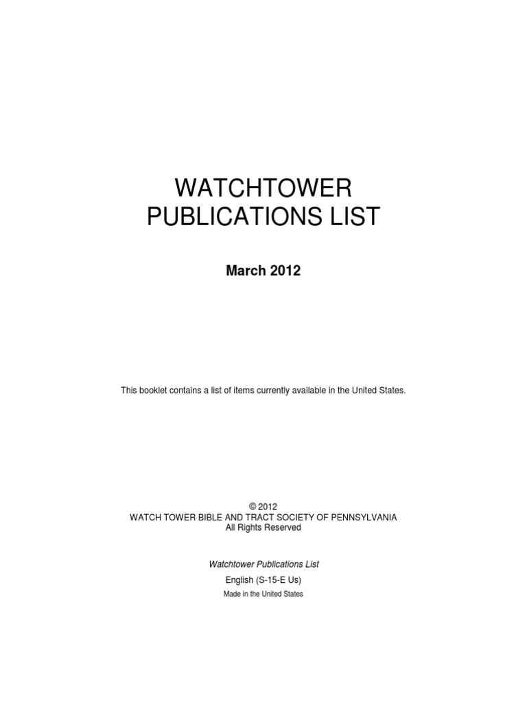 Watchtower Publications List: March 2012 | PDF