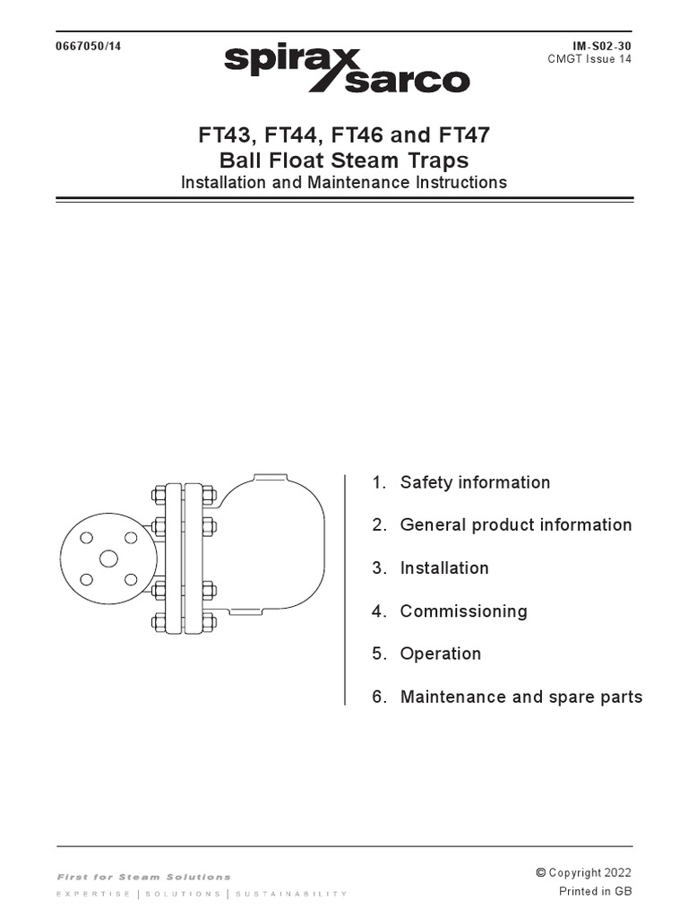 FT43, FT44, FT46 and FT47 Ball Float Steam Traps: Installation and ...