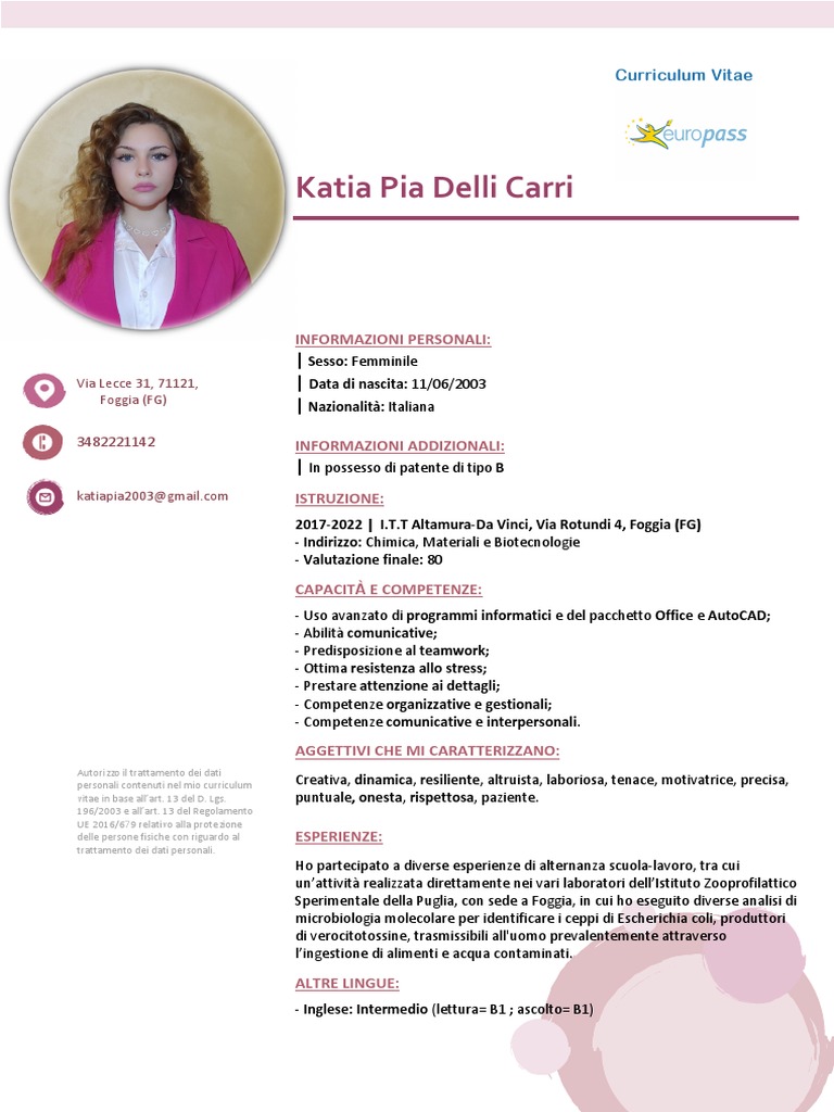 Curriculum-Katia Pia Delli Carri | PDF