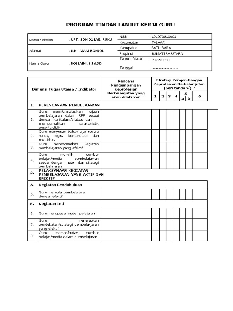 Program Tindak Lanjut Kerja Guru | PDF | Karier & Perkembangan