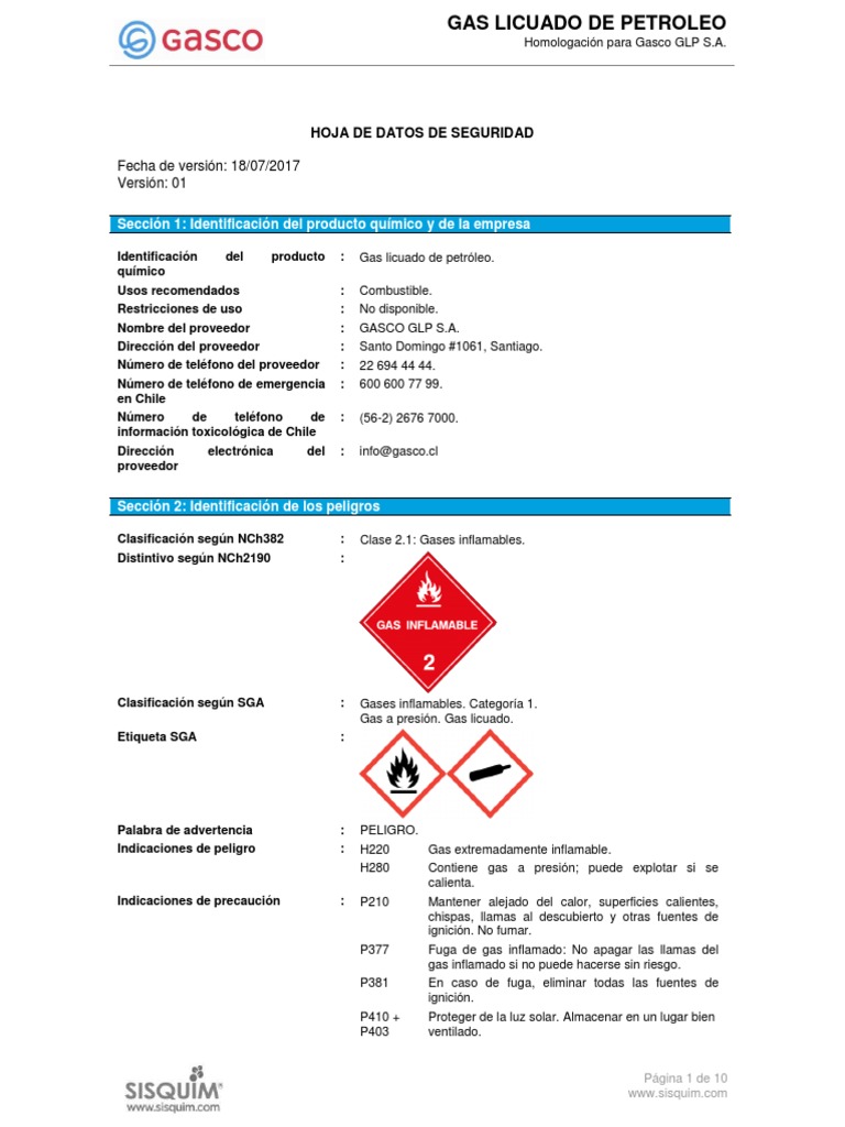 Hoja de Seguridad Gas Licuado GLP | PDF | Agua | Contaminación