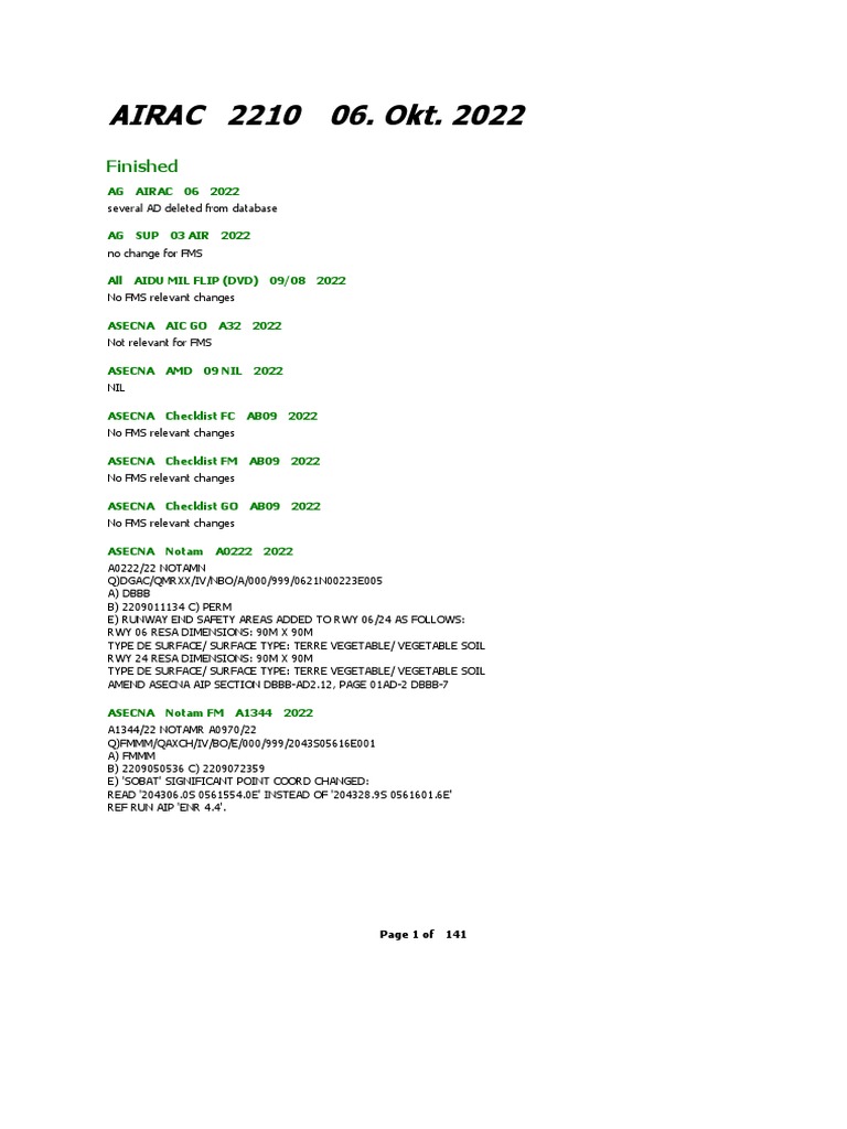 Aviation Data Update 2210 | PDF