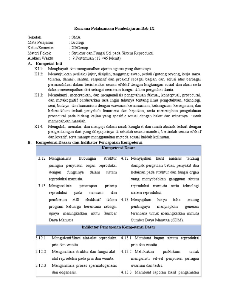 RPP Reproduksi Bab IX | PDF
