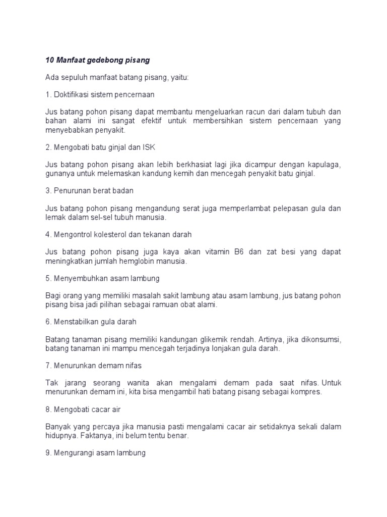 10 Manfaat Gedebong Pisang | PDF | Memasak, Makanan, & Anggur ...