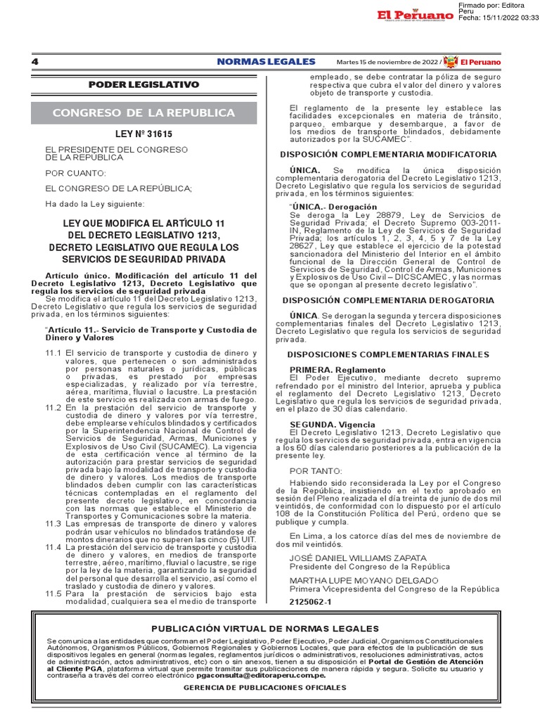 Ley #31615 Ley Modifica El Decreto Legislativo 1213 | PDF