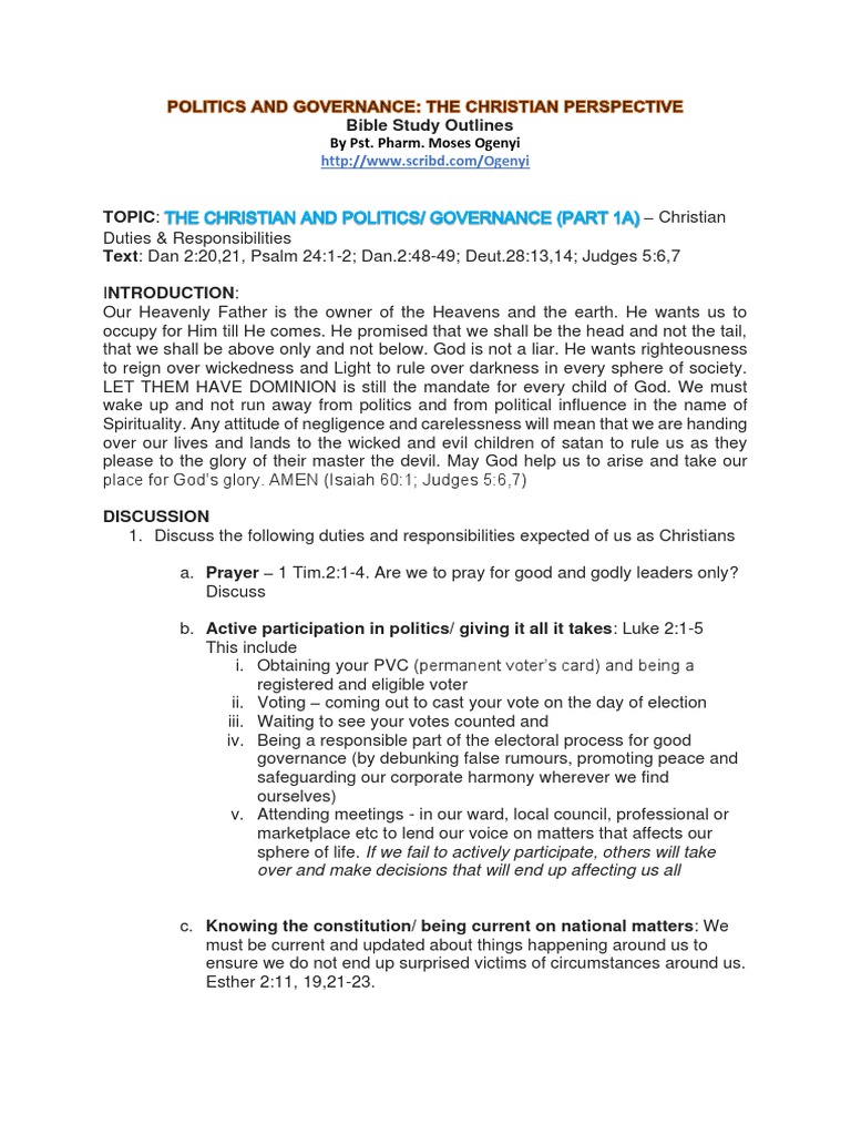 Christian Perspective On Politics and Governance | PDF | Jesus ...