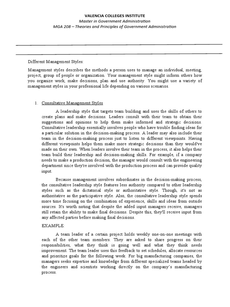 Different Management Styles | PDF | Business | Self-Improvement