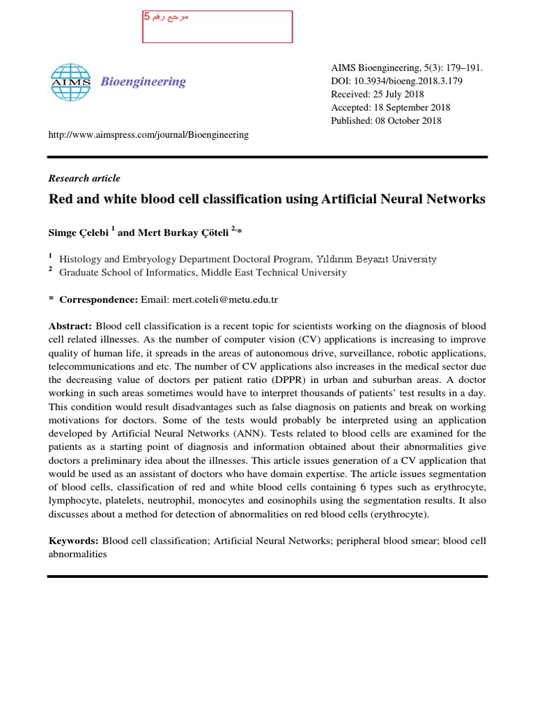 5 - Red and White Blood Cell Classification Using Artificial Neural ...