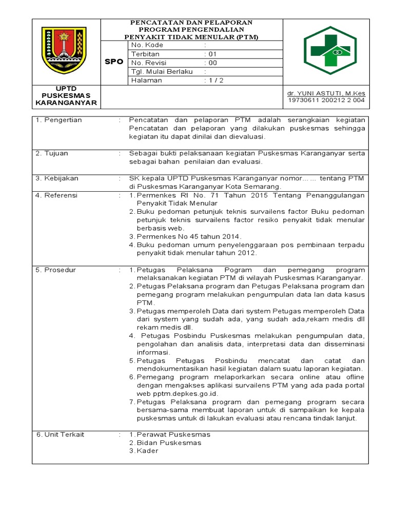 4.5.1.7 SPO Pencatatan Dan Pelaporan PTM | PDF