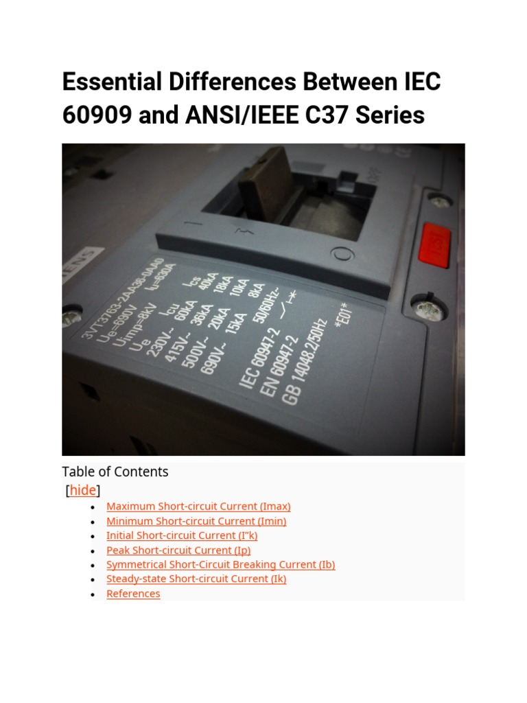Essential Differences Between IEC 60909 and ANSIIEEE C37 Series | PDF ...