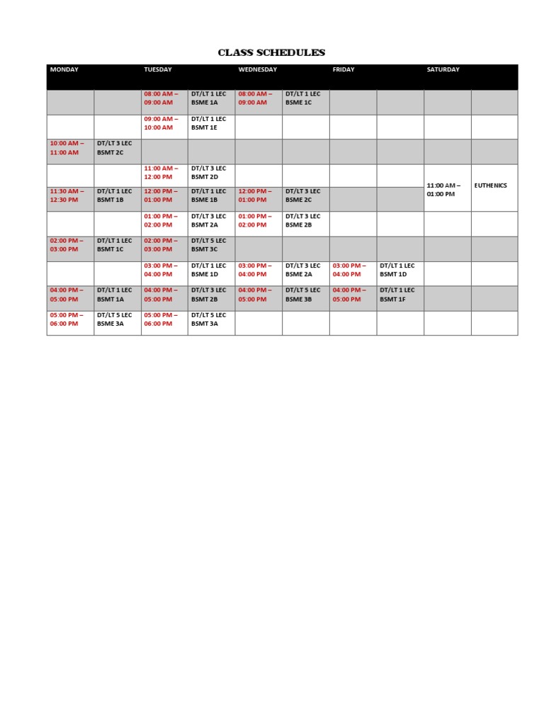 Class Schedules | PDF