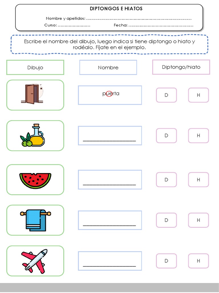 Ejercicio Diptongos e Hiatos 1 | PDF | Lingüística | Fonética