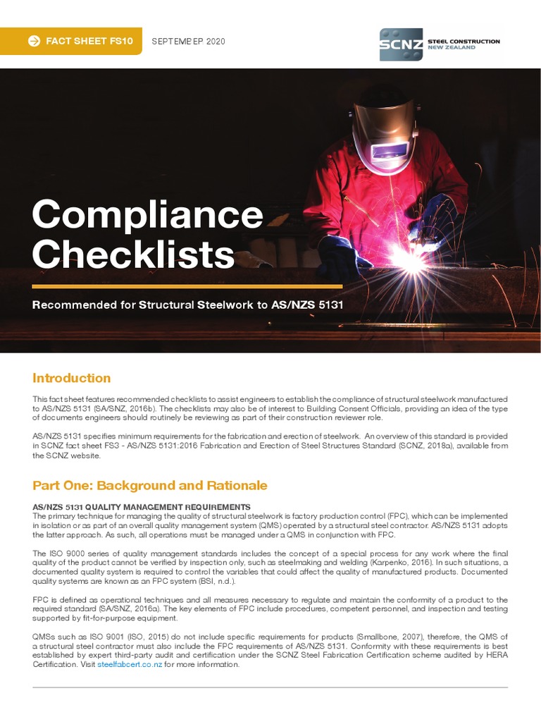 compliance checklist of structural steelwork manufactured | PDF ...