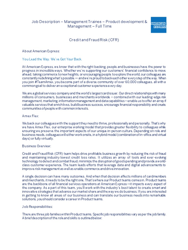 Amex - Campus JD - CFR - Product Development - Management Trainee - Full Time | PDF | American ...
