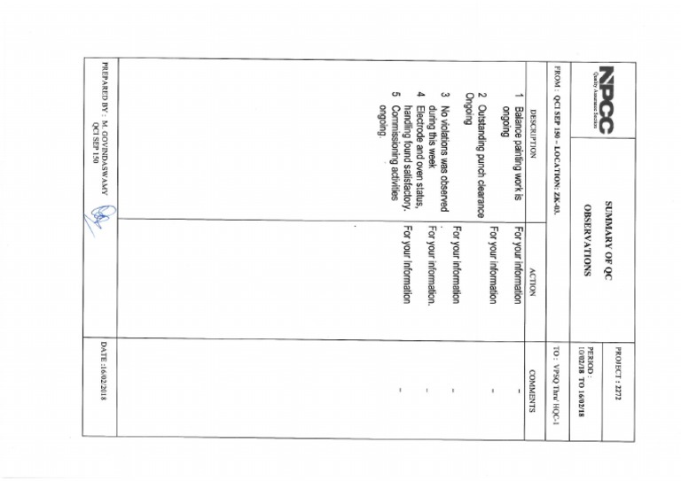 QC Observation of EPC Projects | PDF