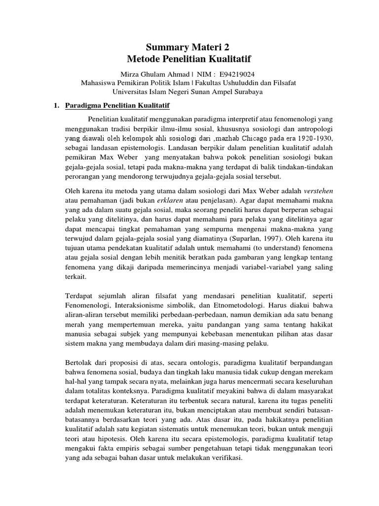Summary Materi 2 - Metode Penelitian Kualitatif | PDF