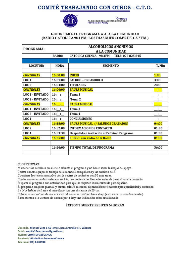 1 GUION Y LIBRETO Programa Radial AA A La Comunidad y AA Con Los ...