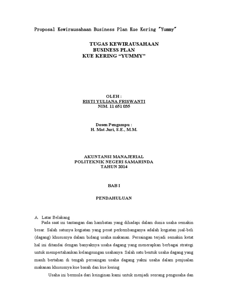 KueProposal Kewirausahaan Business Plan Kue Kering | PDF | Bisnis ...