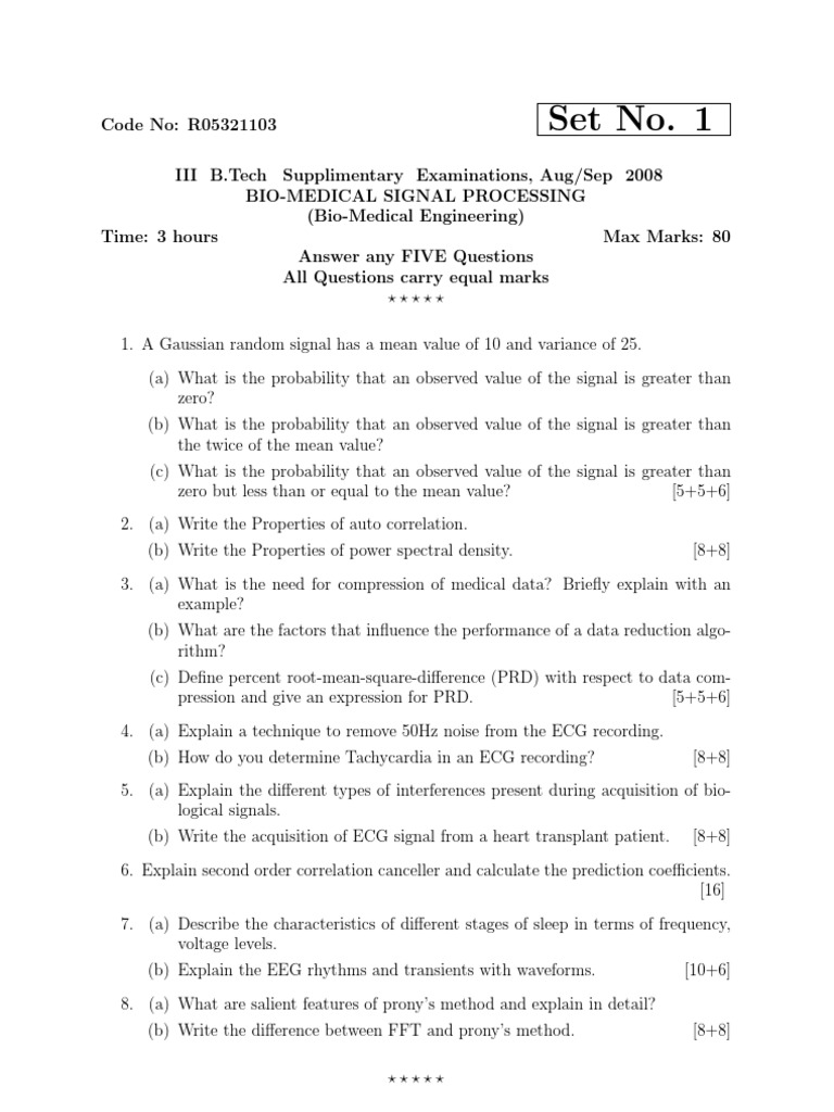 Biomedical Signal Processing Exam Questions | PDF | Data Compression ...