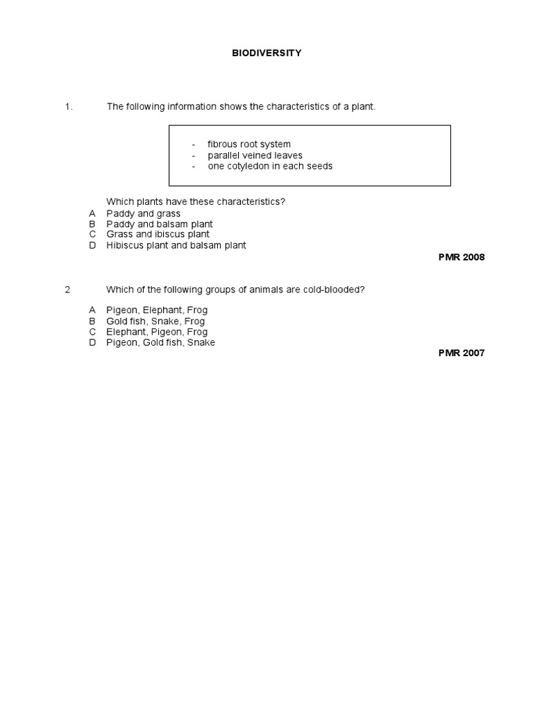 Soalan Sains Ting 2 Bab Biodiversity Pdf Leaf Root