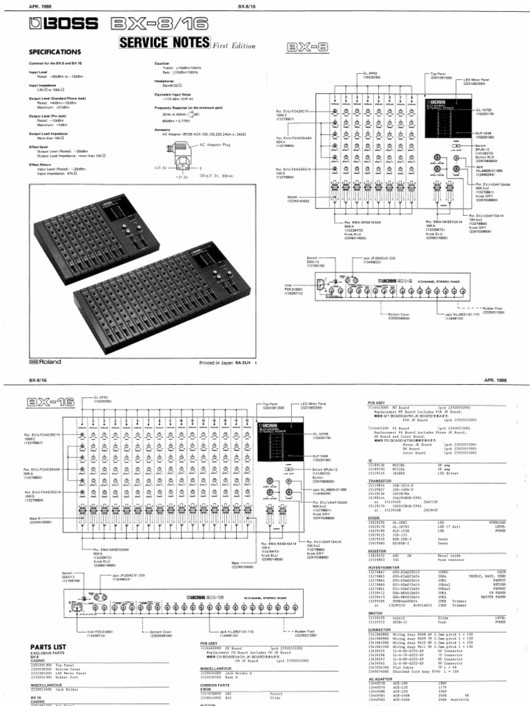 Boss BX-8 BX-16 Service Notes | PDF