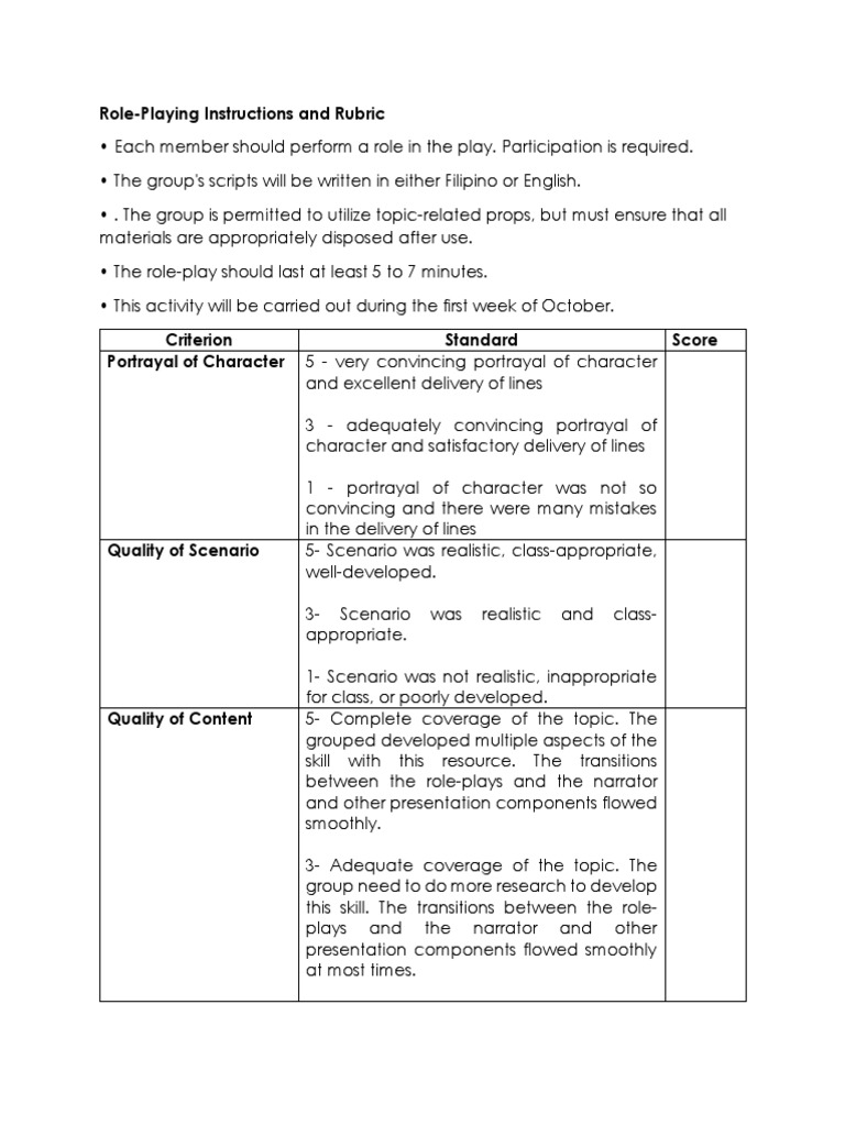Role-Playing Instructions and Rubric | PDF | Communication