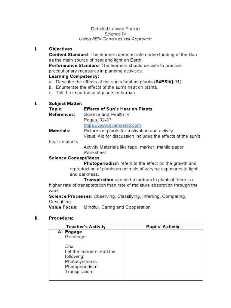 Effects of Sun's Heat on Plants Lesson Plan | PDF