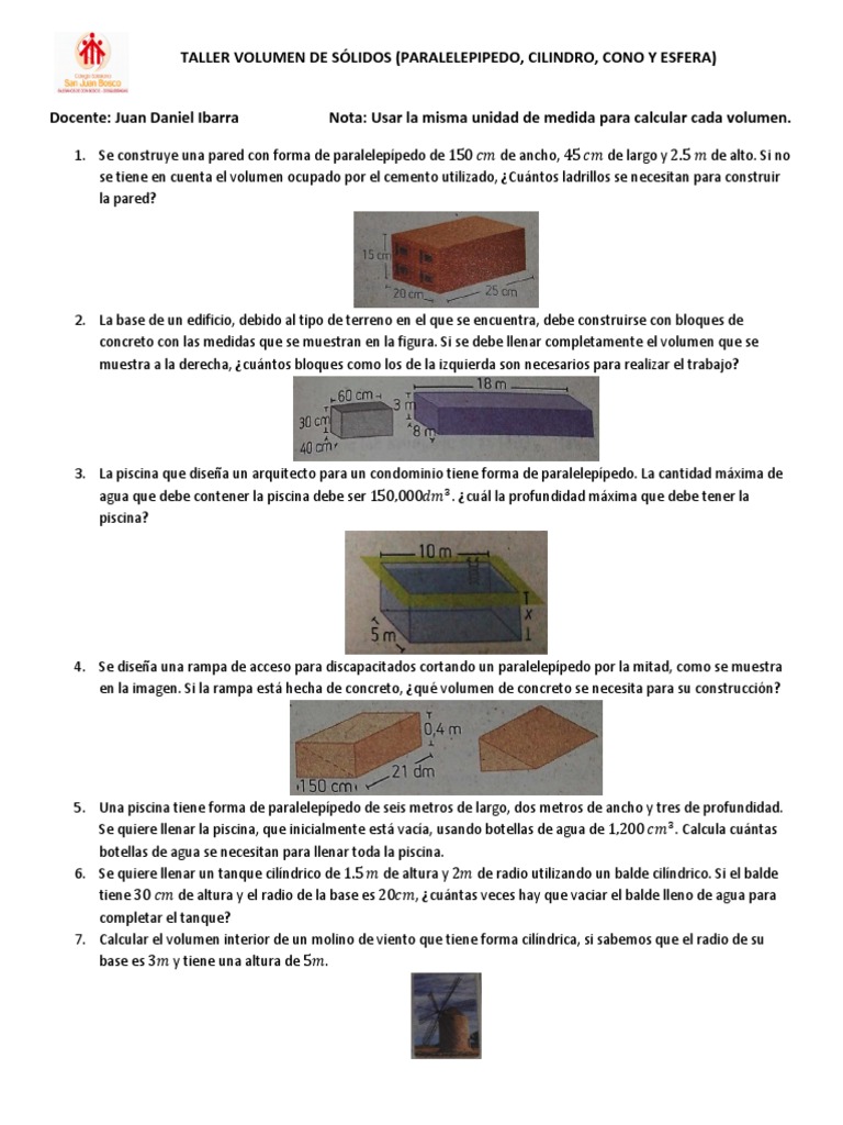 Taller de Volúmenes de Sólidos | PDF | Hormigón | Volumen