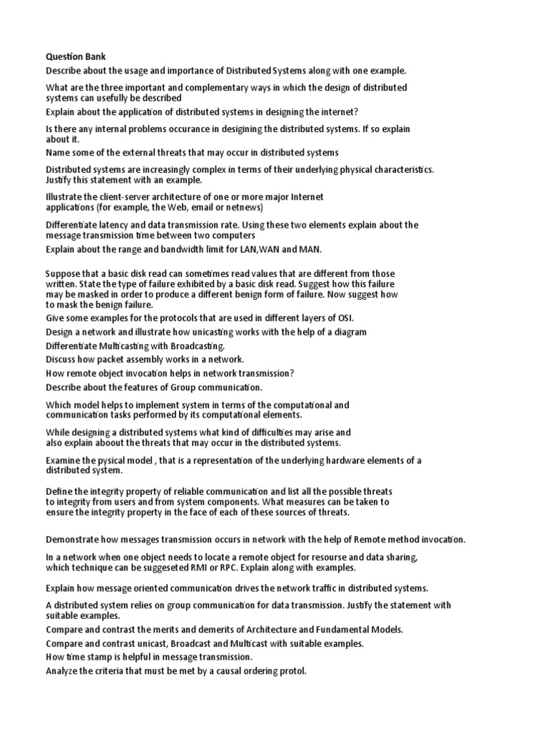 Question - Bank For 20CS5903 Principles of Distributed Systems | PDF ...