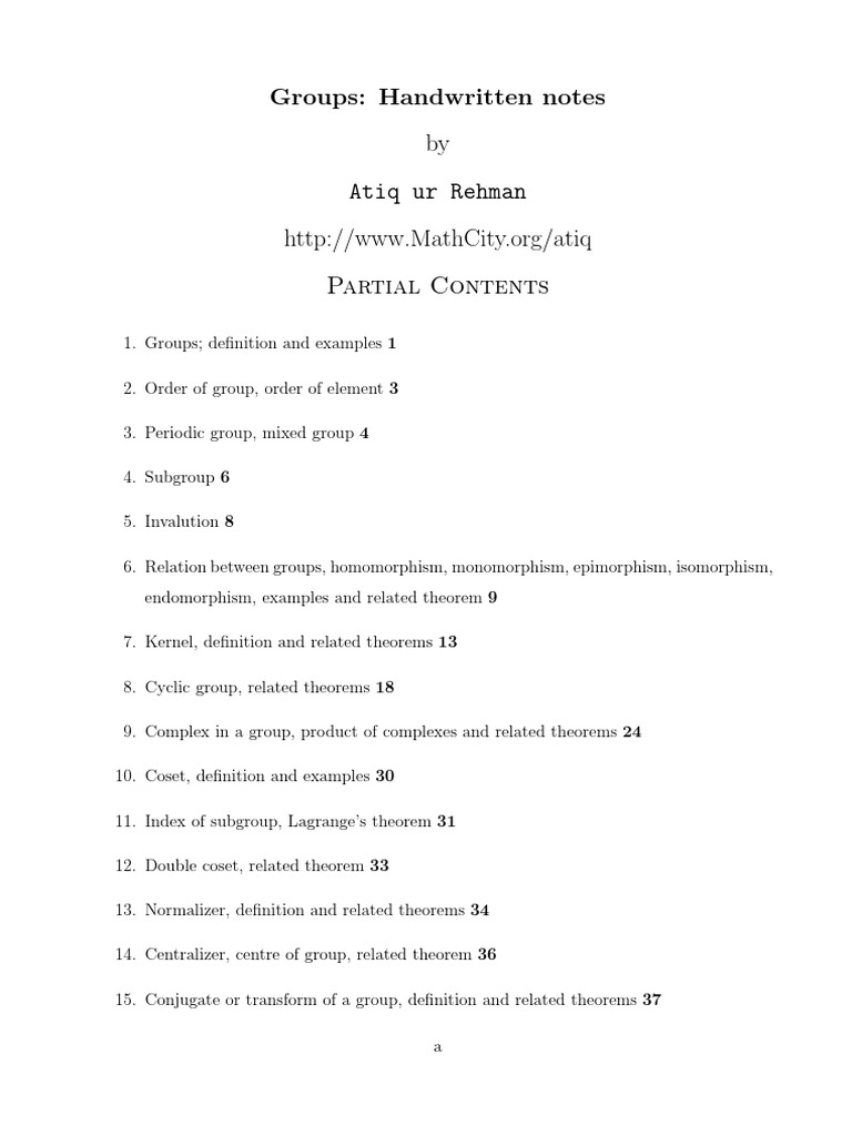 Groups Theory Handwritten Notes Rehman Pdf Group Mathematics