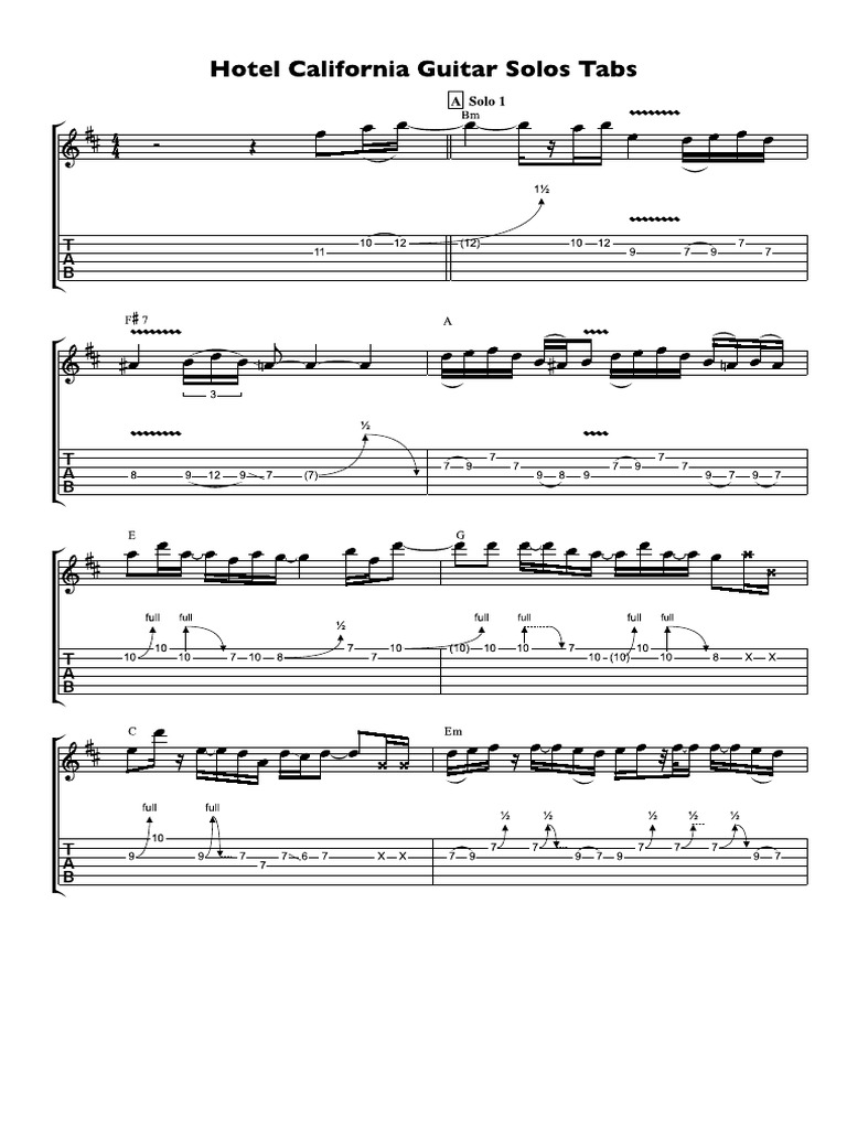 Hotel California Guitar Solo Tabs | PDF