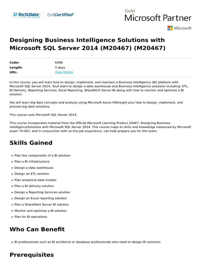 Designing Business Intelligence Solutions With Microsoft SQL Server ...