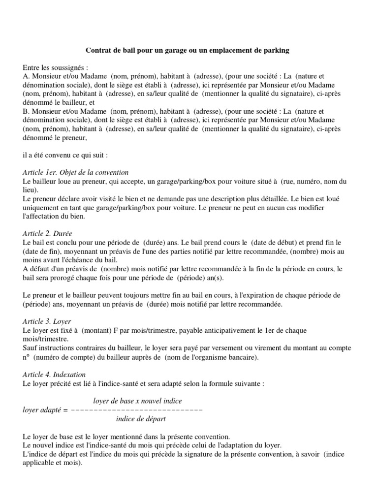 Contrat de Bail Garage/Parking | PDF | Location | Assurance